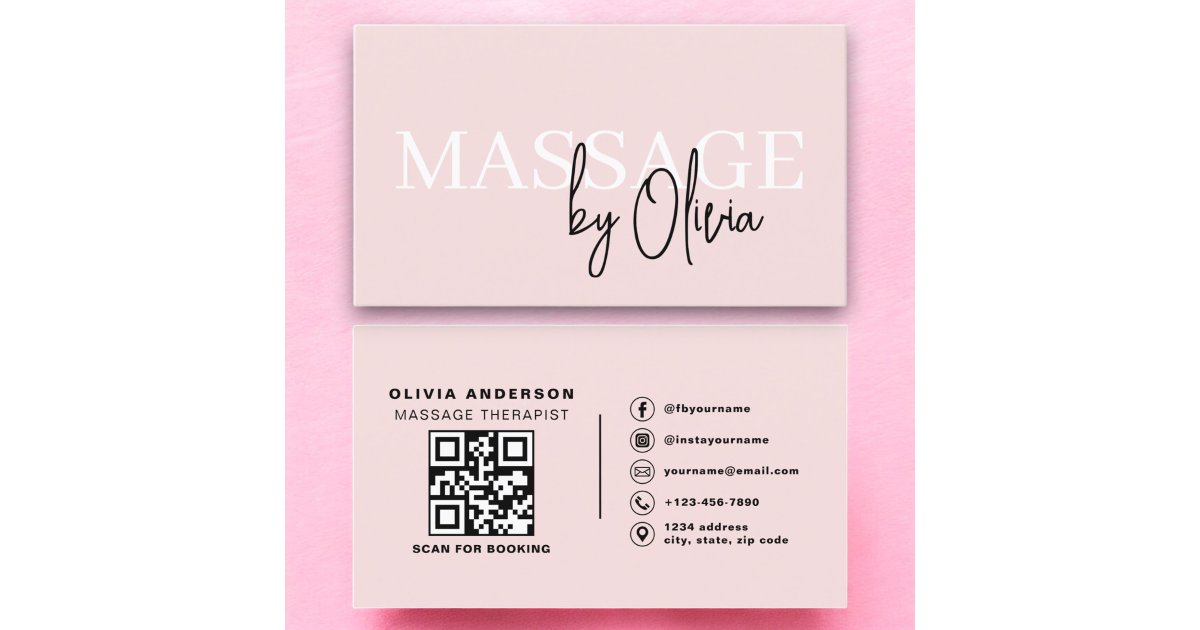 Massage Therapist QR Code Blush Pink Business Card | Zazzle