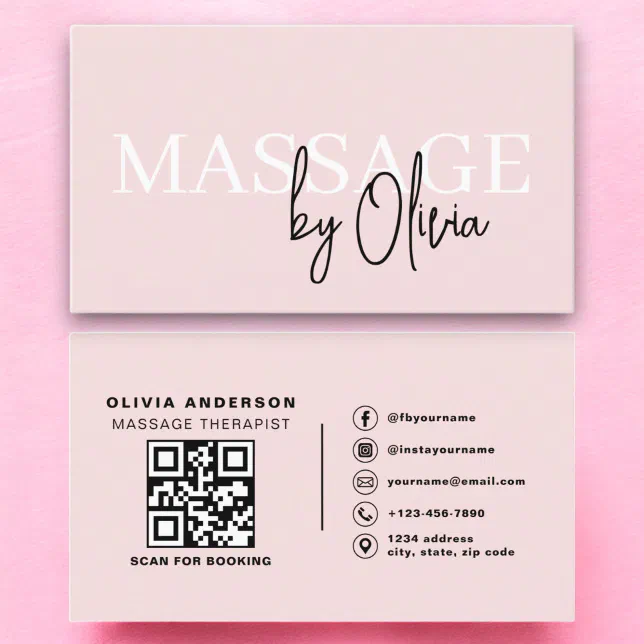 Massage Therapist QR Code Blush Pink Business Card | Zazzle