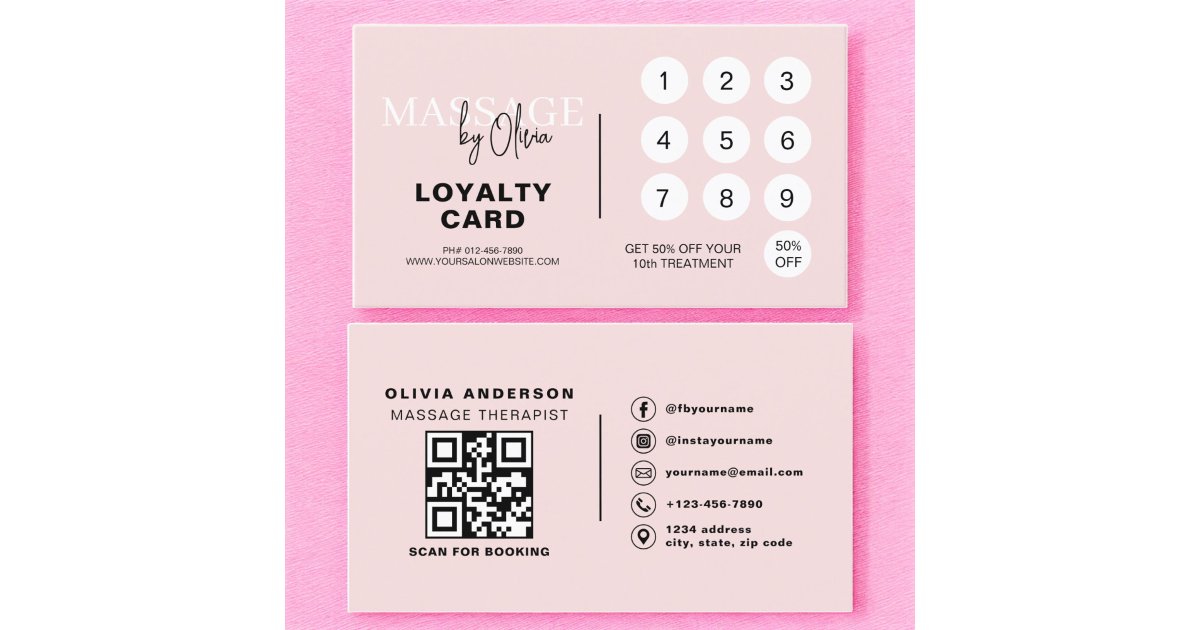 Massage Therapist QR Code Pink Loyalty Card | Zazzle