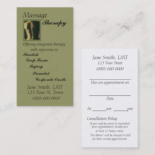 Massage Therapy Appointment Card | Zazzle