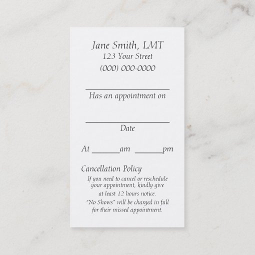 Massage Therapy Appointment Card | Zazzle