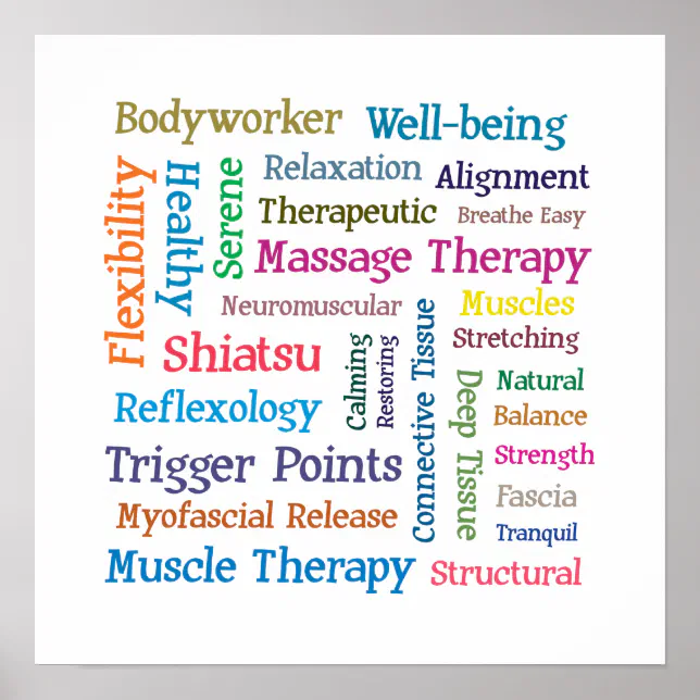 Massage Therapy Word Collage Cloud Poster | Zazzle