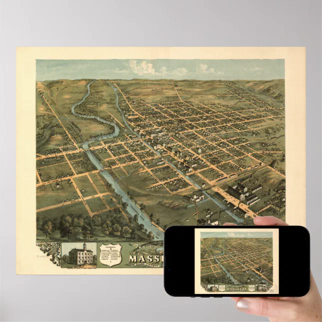 Massillon Ohio 1870 Antique Panoramic Map Poster | Zazzle
