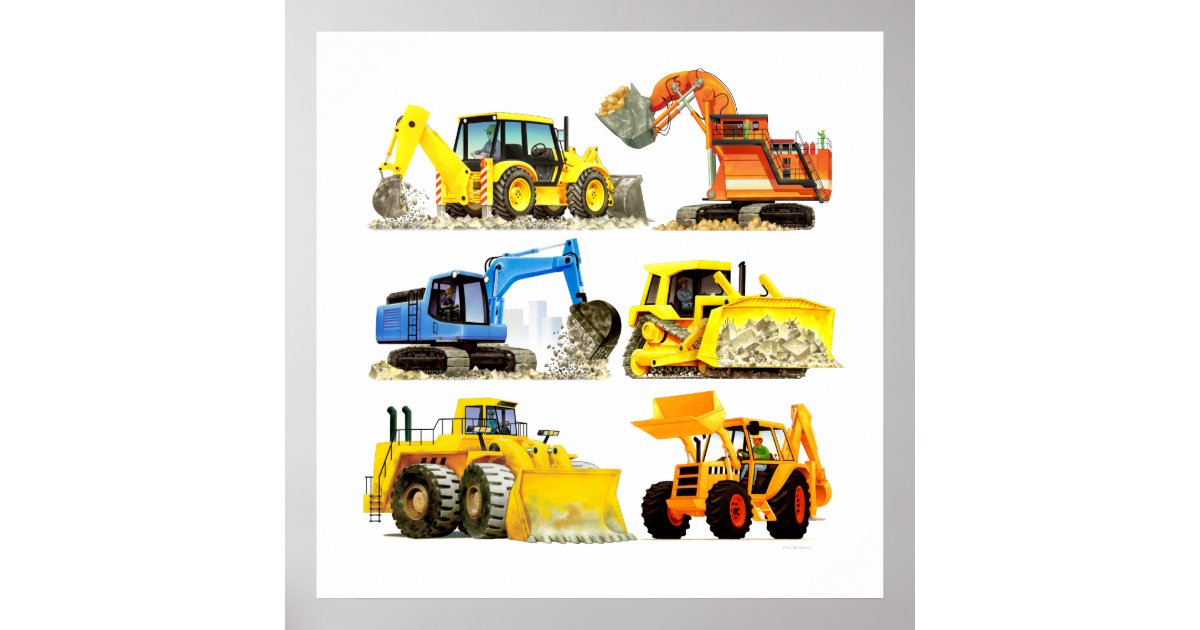 Massive Kids Construction Digger and Excavator Poster | Zazzle