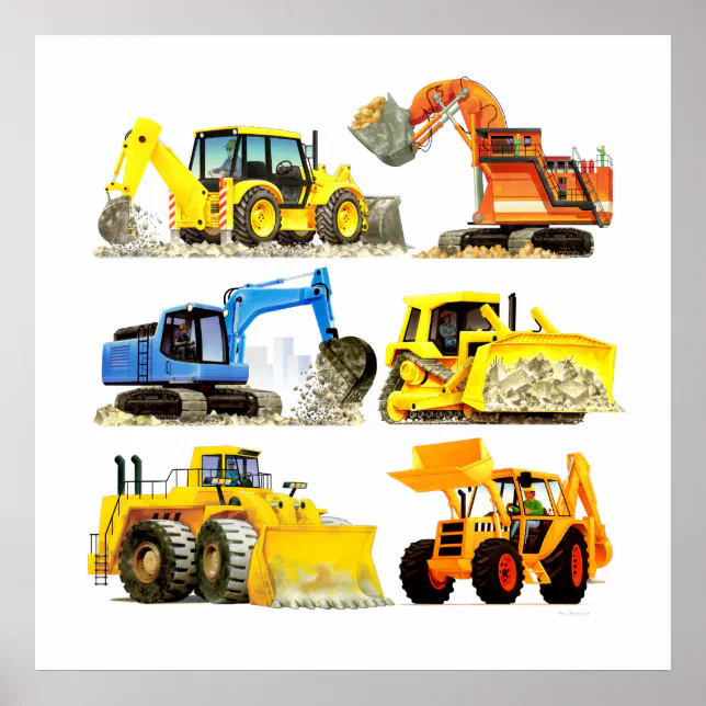 Massive Kids Construction Digger and Excavator Poster | Zazzle