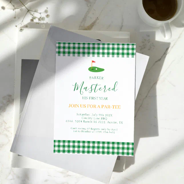 Mastered First Year One Hole In One Green Birthday Invitation | Zazzle