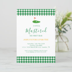 Mastered First Year One Hole In One Green Birthday Invitation | Zazzle