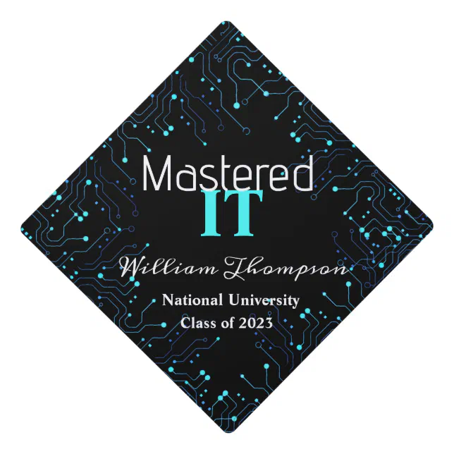 Mastered IT Blue Circuit Board Computer Tech Graduation Cap Topper | Zazzle