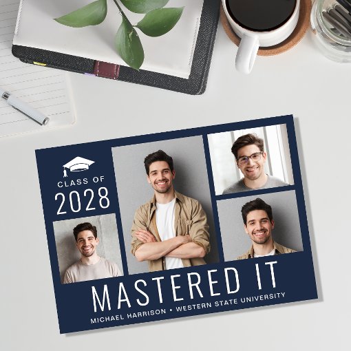Mastered It Photo Masters Degree Blue Graduation Announcement | Zazzle