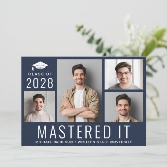 Mastered It Photo Masters Degree Blue Graduation Announcement | Zazzle