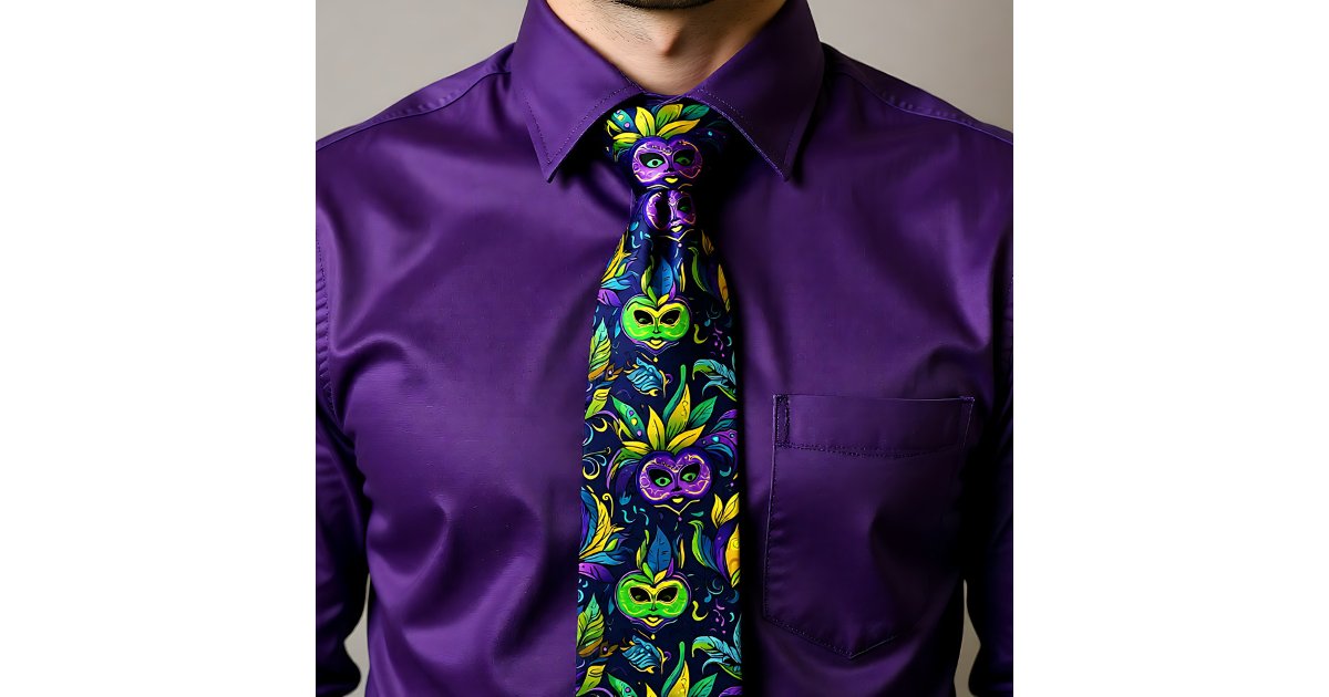 Masterpiece Mardi Gras Masks pattern Neck Tie | Zazzle