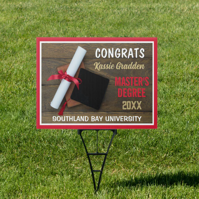 Master's Degree! Congrats Grad CUSTOM yard Sign | Zazzle
