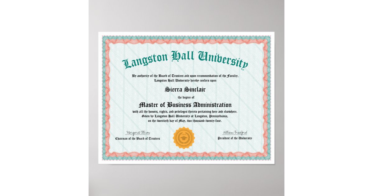 Master's Degree Diploma Replica Poster | Zazzle