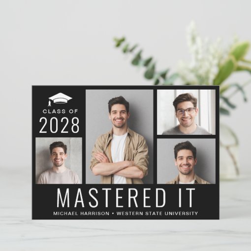 Masters Degree Photo Black Graduation Party Invitation | Zazzle