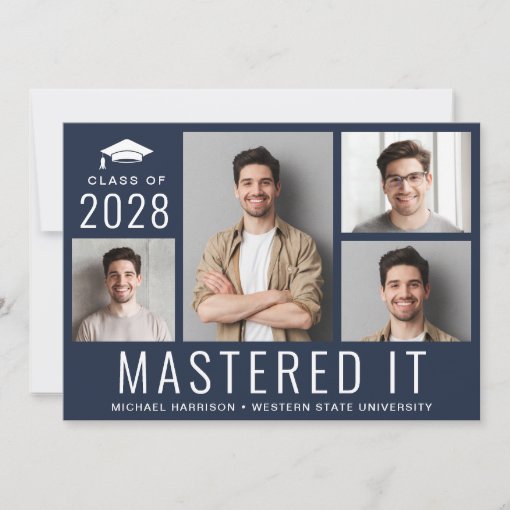 Masters Degree Photo Blue Graduation Party Invitation | Zazzle