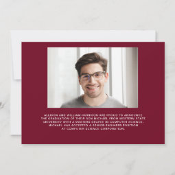 Masters Degree Photo Burgundy Graduation Announcement | Zazzle