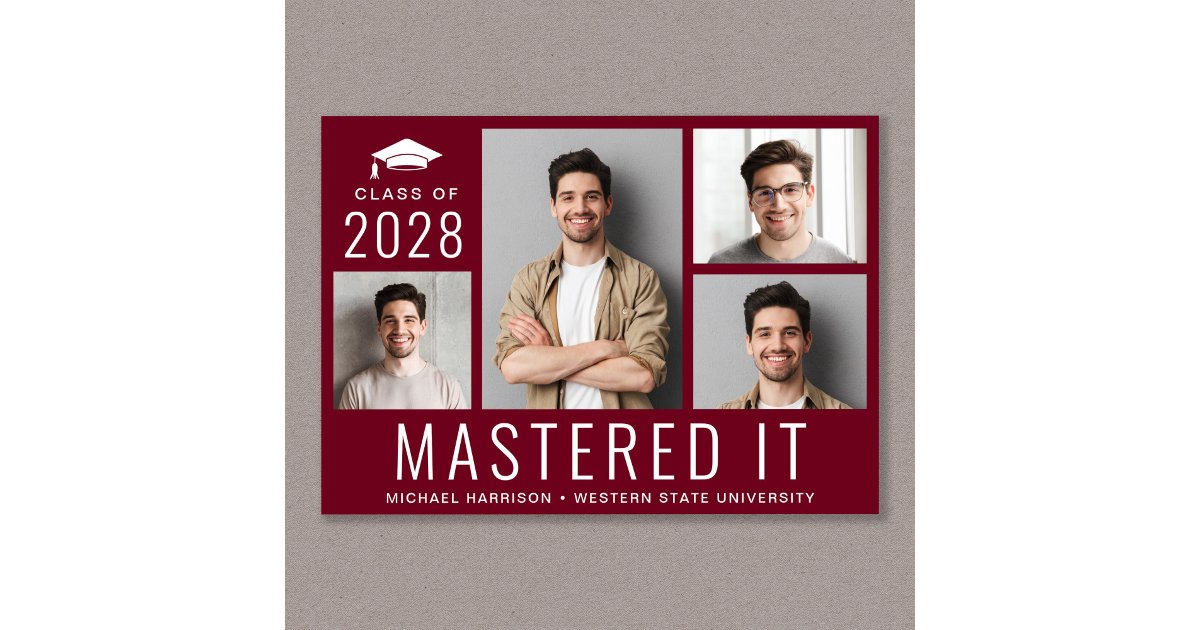 Masters Degree Photo Burgundy Graduation Announcement | Zazzle