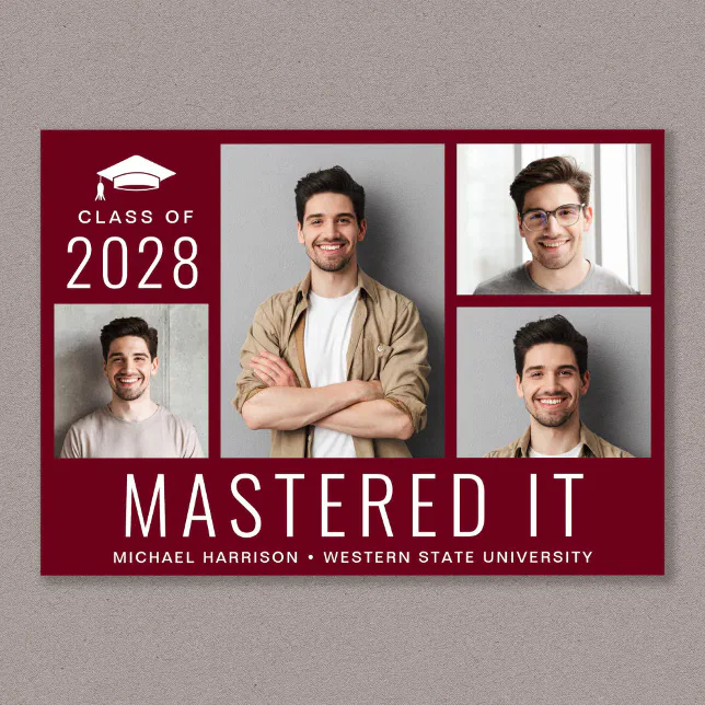 Masters Degree Photo Burgundy Graduation Announcement | Zazzle