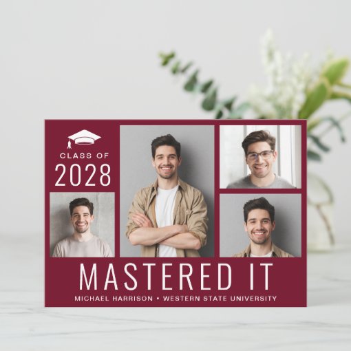 Masters Degree Photo Burgundy Graduation Party Invitation | Zazzle