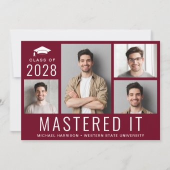 Masters Degree Photo Burgundy Graduation Party Invitation | Zazzle