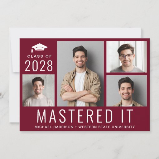 Masters Degree Photo Burgundy Graduation Party Invitation | Zazzle