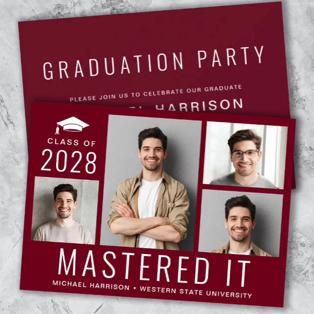 Masters Degree Photo Burgundy Graduation Party Invitation | Zazzle