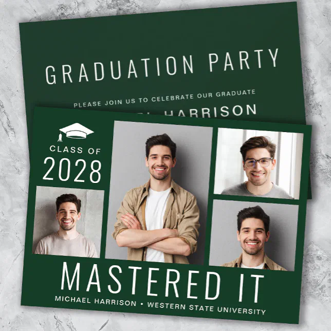 Masters Degree Photo Green Graduation Party Invitation | Zazzle