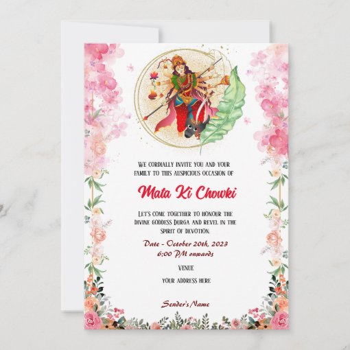 Mata Ki Chowki Goddess Durga Jagrata Invitation | Zazzle