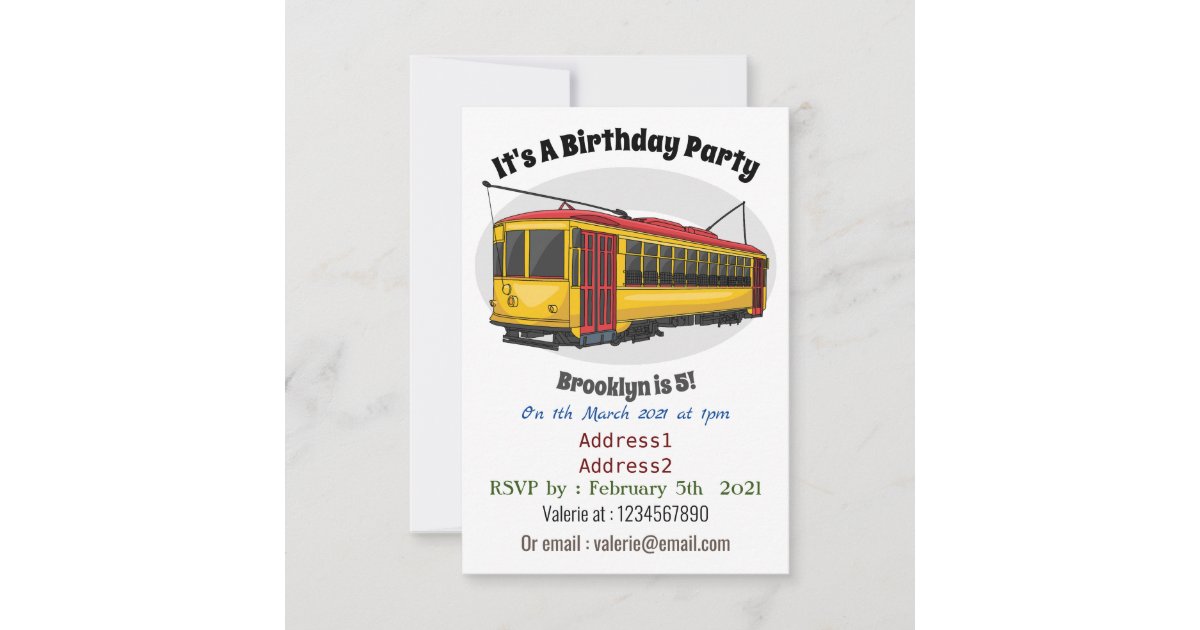 Mata trolley cartoon illustration invitation | Zazzle