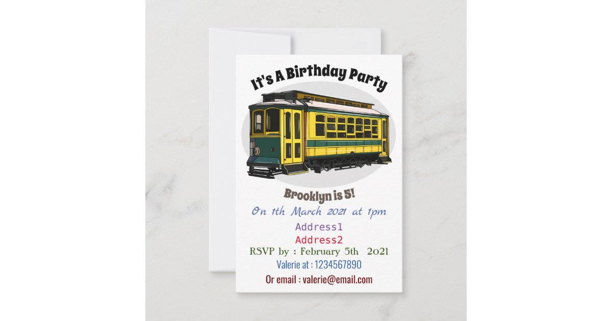 Mata trolley cartoon illustration invitation | Zazzle