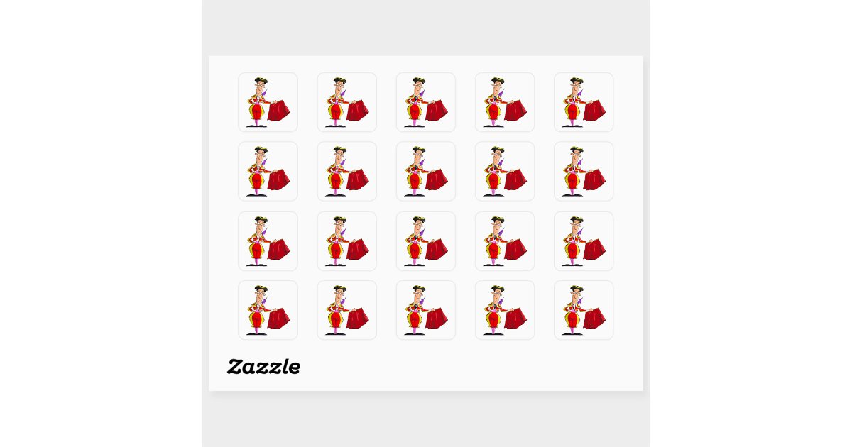 Matador with Red Cape Spanish Bullfighter Square Sticker | Zazzle