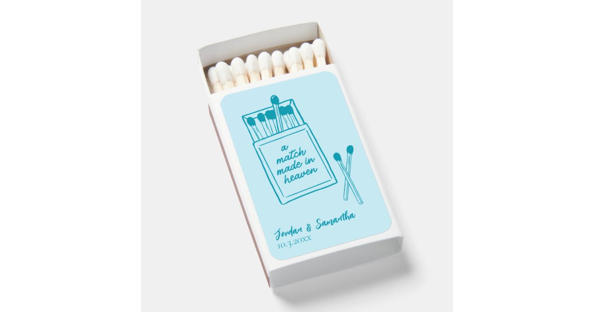 Match Made in Heaven Teal Blue Wedding Matchboxes | Zazzle