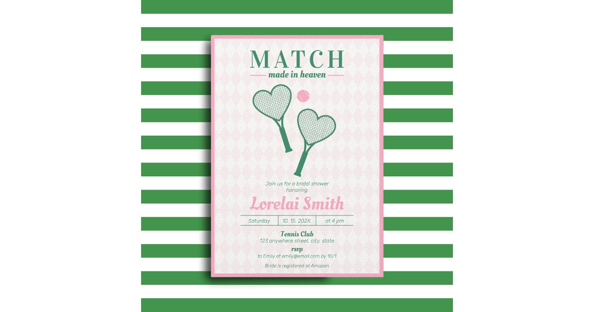 Match made in Heaven Tennis Club Bridal Shower Invitation | Zazzle