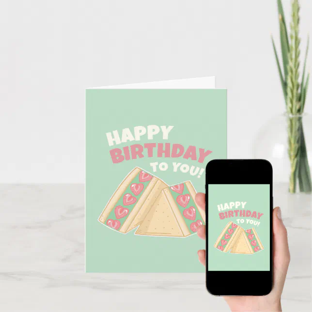Matcha Strawberry Sandwich Happy Birthday Card | Zazzle