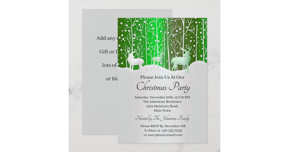 Matching Set White Reindeer Edit Green Christmas Invitation | Zazzle
