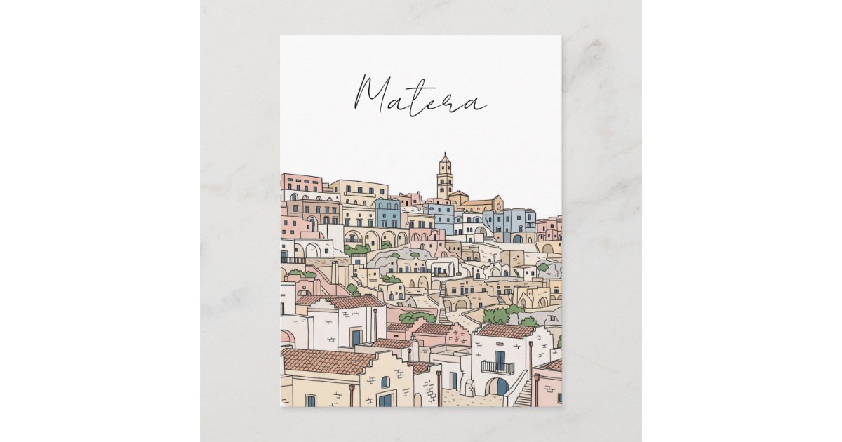 Matera Italy Travel Illustration Postcard | Zazzle