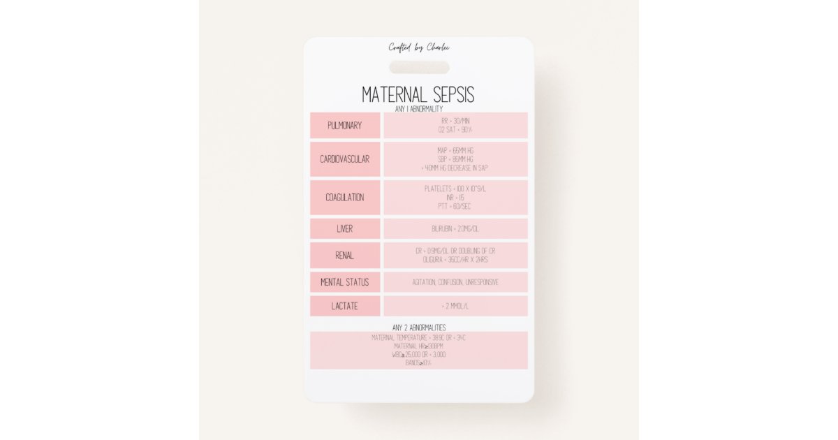 Maternal Sepsis Reference Nurse Badge Card | Zazzle