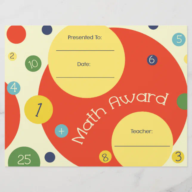 Math Award Student Certificate Polka Dots | Zazzle