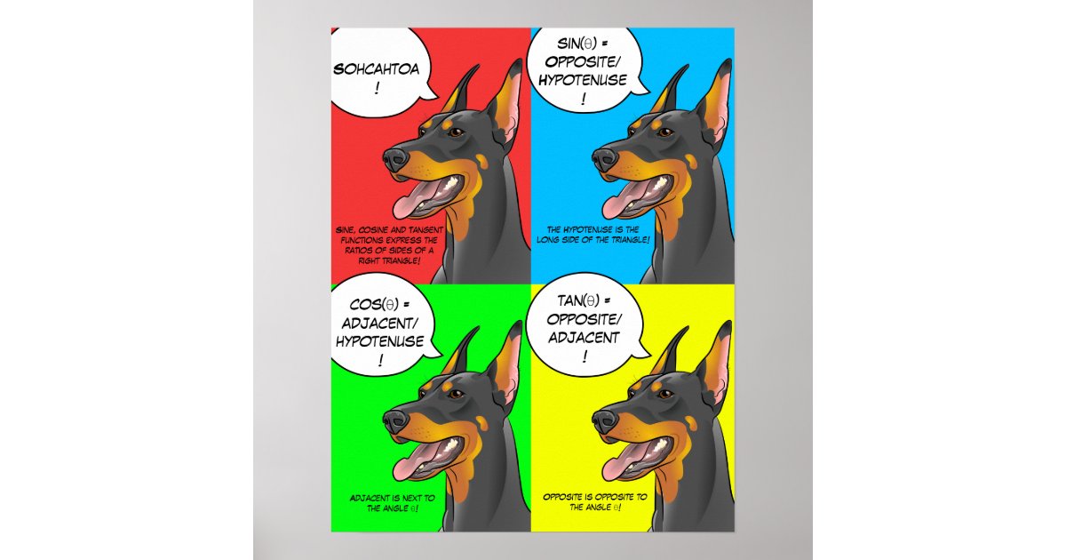 Math Dog Colorful Trigonometry Doberman Poster | Zazzle