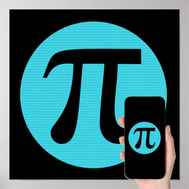 Math geek Pi symbol, blue on black Poster | Zazzle