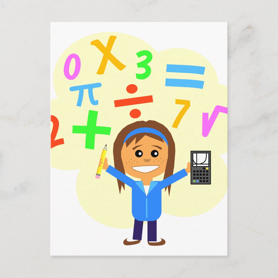 Math Girl Cartoon Postcard | Zazzle