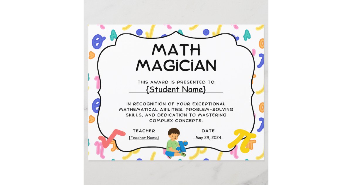 Math Magician Student Recognition Award | Zazzle