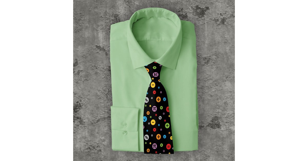 Math Symbols in Colorful Circles Pattern on Black Neck Tie | Zazzle