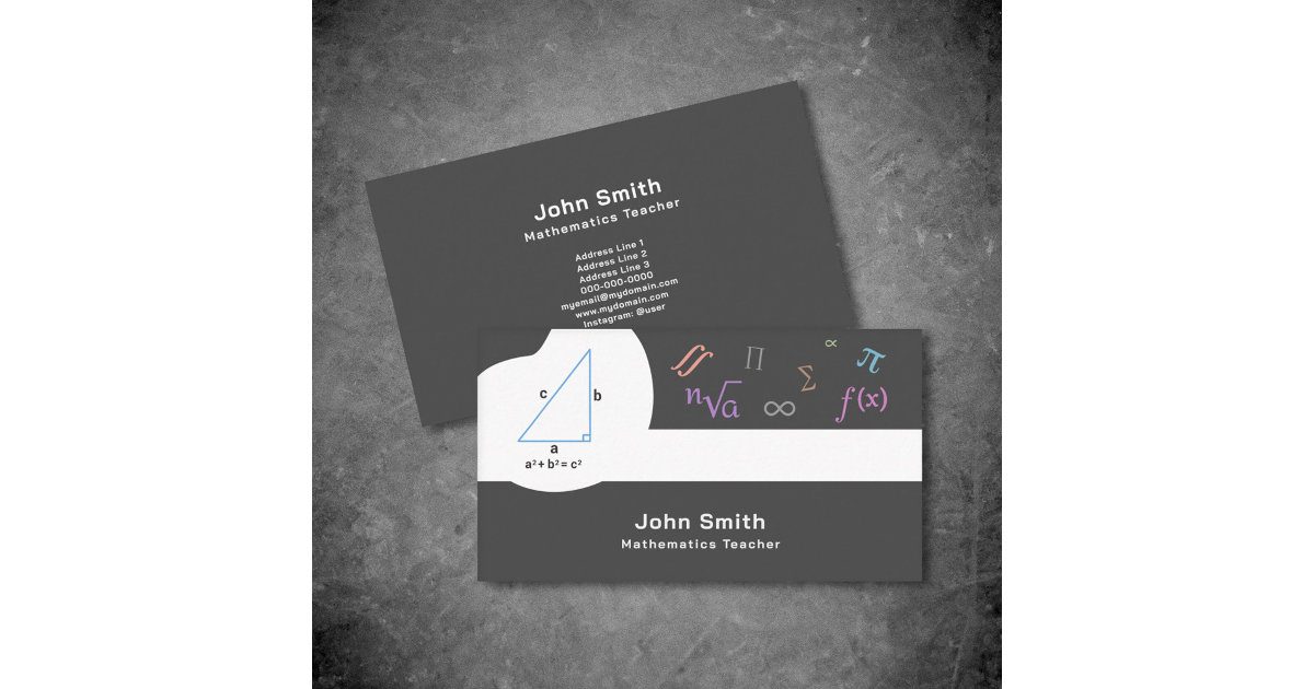 Math Teacher Business Card with Mathematics Symbol | Zazzle