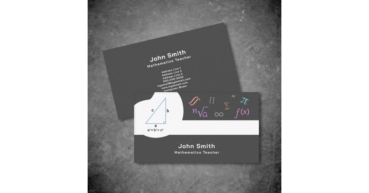 Math Teacher Business Card with Mathematics Symbol | Zazzle