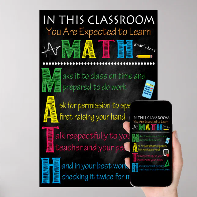 Math Teacher Classroom Printable Poster | Zazzle