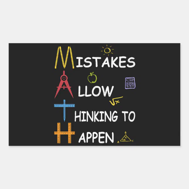 Math Teacher Mistakes Allow Thinking To Happen Rectangular Sticker | Zazzle