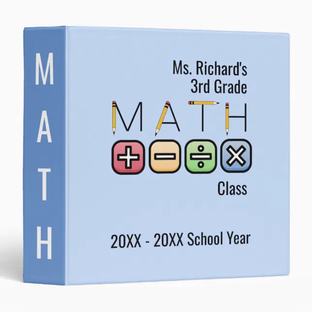 Math Teacher | Personalized Arithmetic Symbols 3 Ring Binder | Zazzle