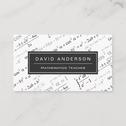 Math Teacher Stylish Mathematics Formulas Pattern Business Card | Zazzle