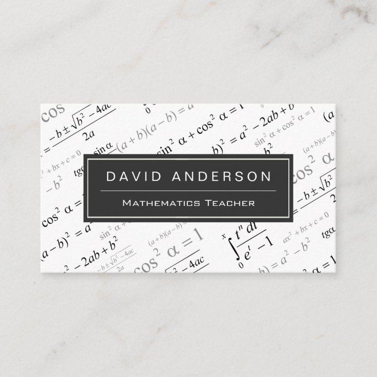 Math Teacher Stylish Mathematics Formulas Pattern Business Card | Zazzle